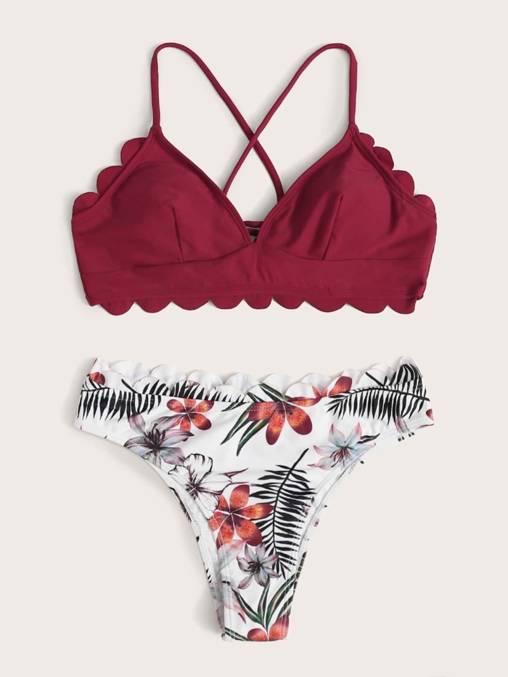 Tropical Scallop Trim Bikini Swimsuit - Select and You