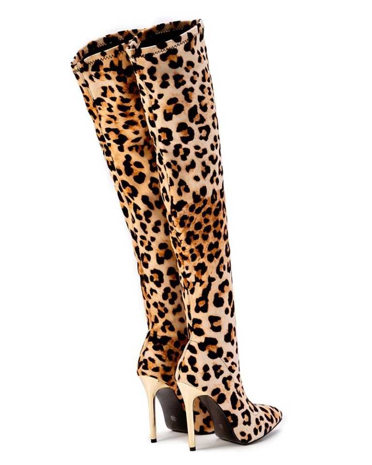 Cheetah Stiletto Heel Over The Knee Boots - Select and You
